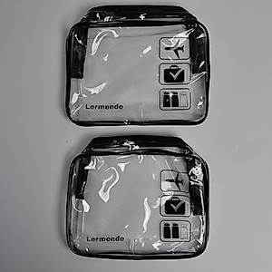 Lermende 2 PCS TSA Approved Toiletry Bag Clear Toiletry Bag for Traveling, Airport Travel Toiletry Bag Carry On TSA Bag Clear Bag Quart Sized Travel Toiletry Bag for Women Men (Black)