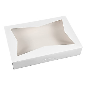 SOROO 15-PACK White Pastry Bakery Box 16x11x2.75inch,Large Donuts,Muffins,Cookies Boxes with PVC Window Auto-Pop up Paper Box Nature Cardboard Take Out Container,Hold 12 Donuts,Pack of 15