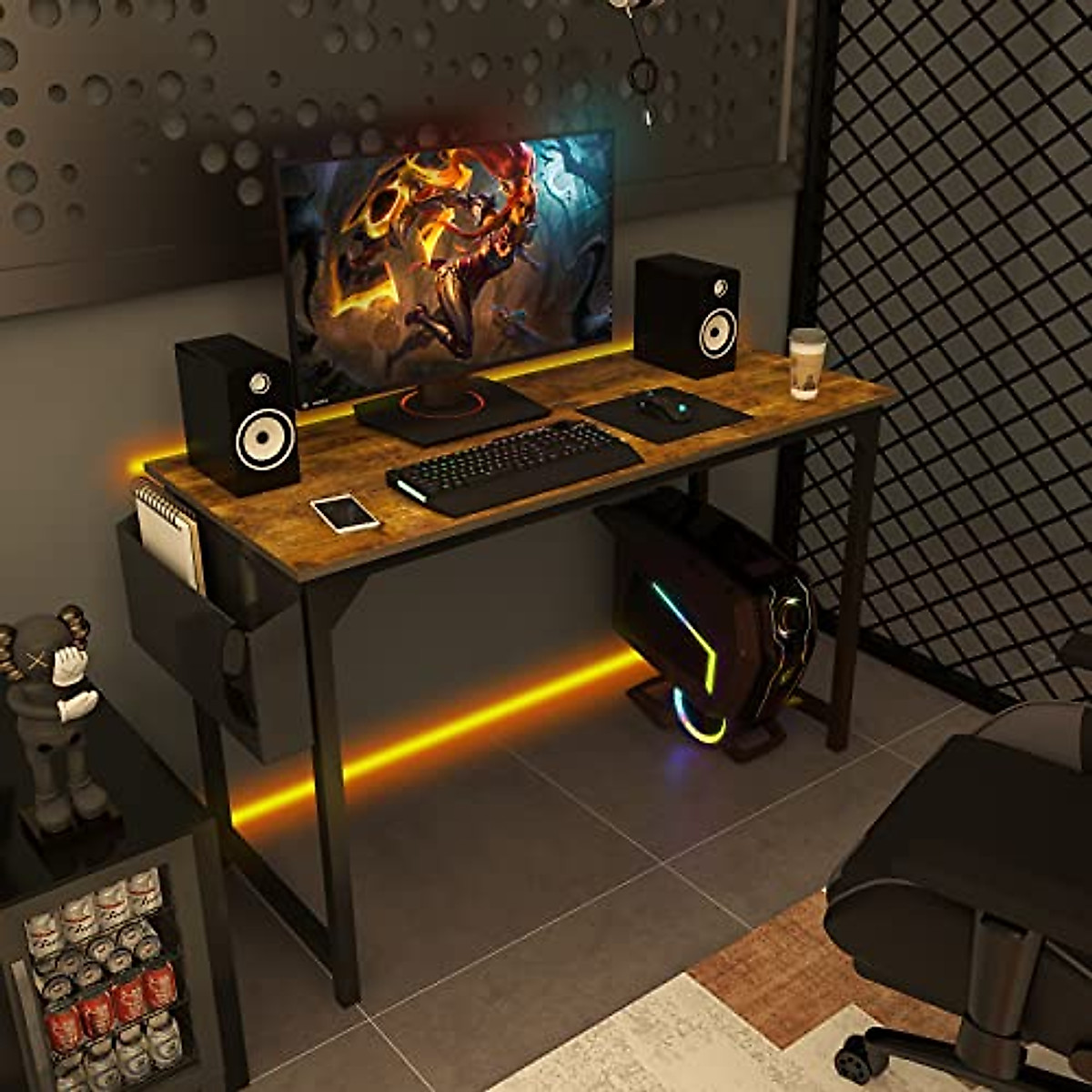 Computer Desk Home Office Desk 55 Inch Writing Desks Small Space Desk Study Table Modern Simple Style Work Table with Storage Bag Headphone Hook Wooden Tabletop Metal Frame for Home, Bedroom