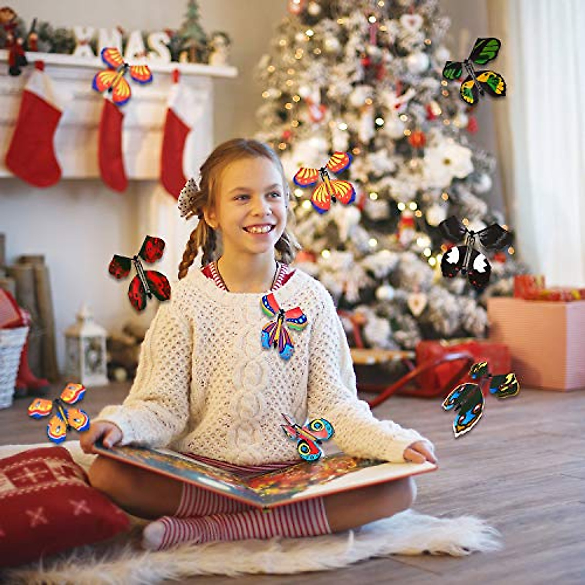 10 Pieces Magic Fairy Flying Butterfly Card Wind up Butterfly Rubber Band Flying Butterfly Surprise Flying Paper Butterflies Set for Party Playing Decorations (Classic Style)