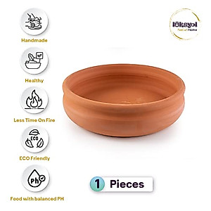 Luksyol Clay Pan For Cooking, Pan for Mexican Indian Korean Dishes, Handmade Cookware, Clay Pot or Oven, Terracotta Pot, Clay Pot For Cooking, Unglazed Clay Pots For Cooking, Clay Oven Pan 11 Inches