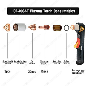Plasma Electrode 192047 Nozzle 204325 Shield Cup for Miller ICE-40T / ICE-40TM Torch Consumables Kit 35pcs