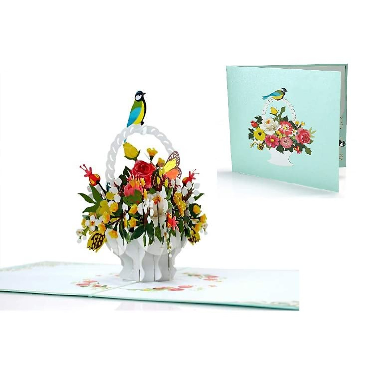 ETA 3D Bird and Flower Basket Pop Up Greeting Card for Birthday, Just Because, Thinking of You, Retirement, Get Well, Congratulations, Cards Mother's Day, Teacher's Father's Any Occasions, F18