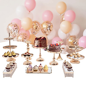 10 Piece Set Cake Stand Gold Cupcake Stand Round Gloss Shiny Metal Dessert Cupcake Stand for Birthday Party,Baby Shower,Anniversary, Afternoon Tea
