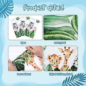 Irenare 3 Pieces Jungle Safari Tablecloths Wild Animals Plastic Table Cover Hawaiian Luau Table Cloths for Tropical Baby Shower Zoo Birthday Party Supplies, 54 x 108 Inch