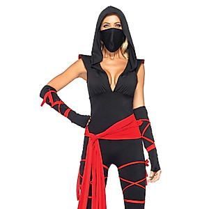 Leg Avenue Women's 5pc. Deadly Ninja,Catsuit,Waist Sash,arm Warmers,mask,Leg Wraps, Black/Red, Medium