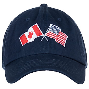 Ann Arbor T-shirt Co. Canadian American Flag Hat - Canada USA Friendship, Maple Leaf America Dad Baseball Pin Cap for Men & Women - (Navy)