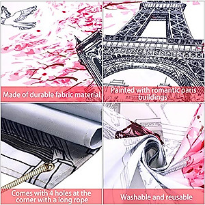 Paris Tapestry Backdrop Paris Wall Art Eiffel Tower Photo Banner Background European City Landscape Pink Wall Hanging Decor for Living Room Girl Bedroom Paris Themed Party Decoration, 72.8 x 43.3 Inch