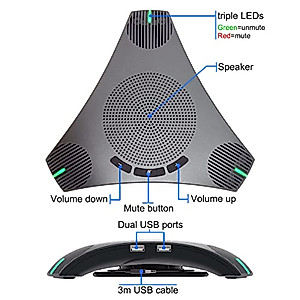 Conference Speaker and Microphone, 360° Omnidirectional USB Speakerphone Microphone with USB Hub, Noise Reduction/Echo Cancellation Computer Microphone for 8-10 People Business Conference, Home Office
