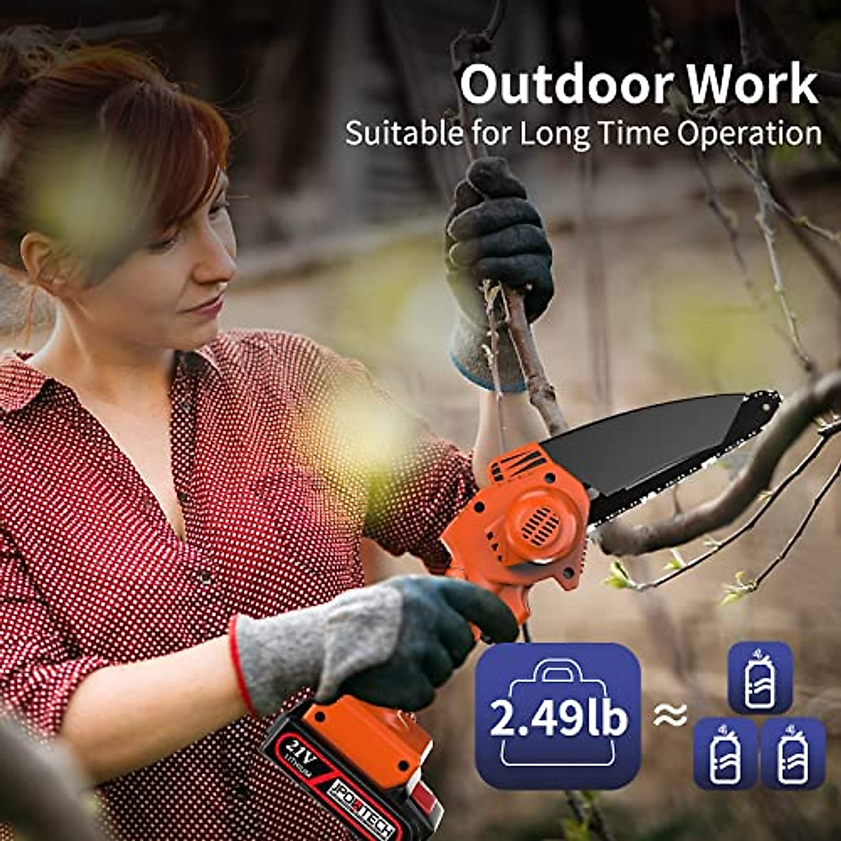 JPOWTECH Mini Chainsaw Cordless 6 inch Small Chainsaw with 2 Battery & Switch Security Lock, Portable Handheld Power Chain Saws for Gardening Wood Cutting Tree