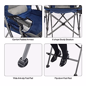 Stonehomy Padded 31" Bar Height Tall Folding Camping Chairs for Adults, Heavy Duty 330 lbs Directors Chair Foldable with Foot Rest and Cup Holder, Blue