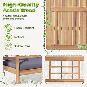 RELAX4LIFE Wood Patio Furniture Set - 4-Piece Outdoor Furniture w/Seat Cushions & Coffee Table, Loveseat Sofa Set for Balcony Porch Deck Poolside Backyard, Acacia Wood Conversation Set (Grey)