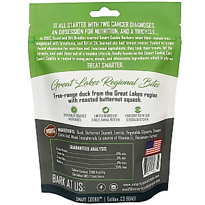 Smart Cookie All Natural Dog Treats - Duck & Squash - Training Treats for Dogs with Allergies or Sensitive Stomachs - Soft Dog Treats, Grain Free Dog Treats, Chewy, Human-Grade, Made in USA - 5oz Bag