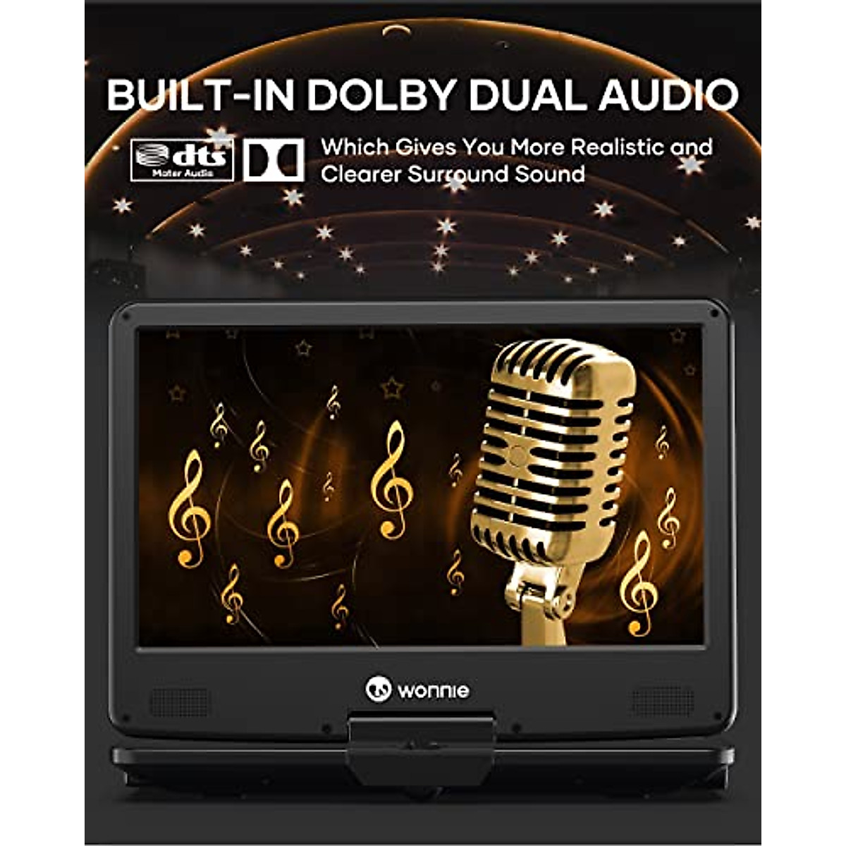 WONNIE 16.9" Portable Blu ray DVD Player with 14.1" 1080P HD Swivel Screen, 4-Hour Rechargeable Battery, Supports HDMI Output, Dolby Audio, Last Memory, Region Free, USB/SD Card, AV in