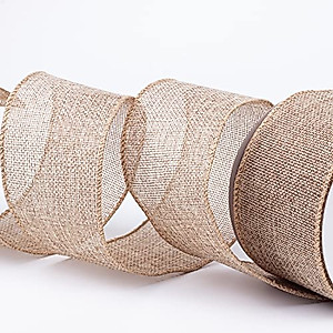 NOYI TRAXD Solid Wired Edge Ribbon Cross Royal Burlap Ribbon for Gift Wrapping Home Decor (Burlap, 2.5" x 10 Yards (30 feet))