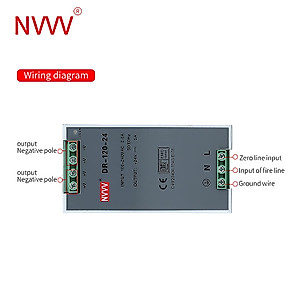 NVVV DR-120-24 AC to DC DIN-Rail Power Supply, 24V, 5 Amp, 120W, 1.5 inches, Silver+Grey