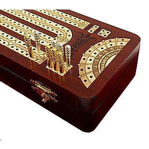 12 1/2" 2 Track Continuous Cribbage Board W/Card Storage Maple Tracks on Bloodwood Corner & Games Won