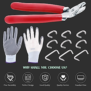 Keadic Angled Head Hog Ring Pliers & 360 Pieces Galvanized Hog Rings, Professional Upholstery Installation Kit with Protective Gloves, for Upholstery, Bungee Shock, Meat & Sausage Casings