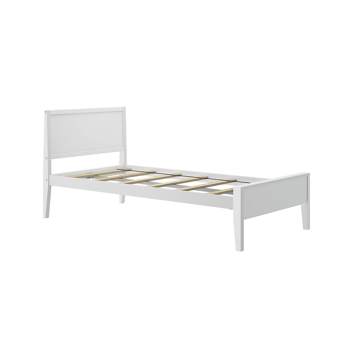 Max & Lily Twin Bed, Solid Wood Twin Bed Frame with Panel Headboard, Kids Twin Bed with Wood Slat Support, No Box Spring Needed, White