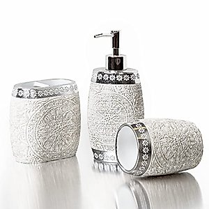 BINO Bathroom Accessories Set - Grey | Soap Dispenser | Toothbrush Holder | Tumbler | 3-Piece Bathroom Organizer Countertop Set | Bathroom Decor | Home Decor | Bathroom Set