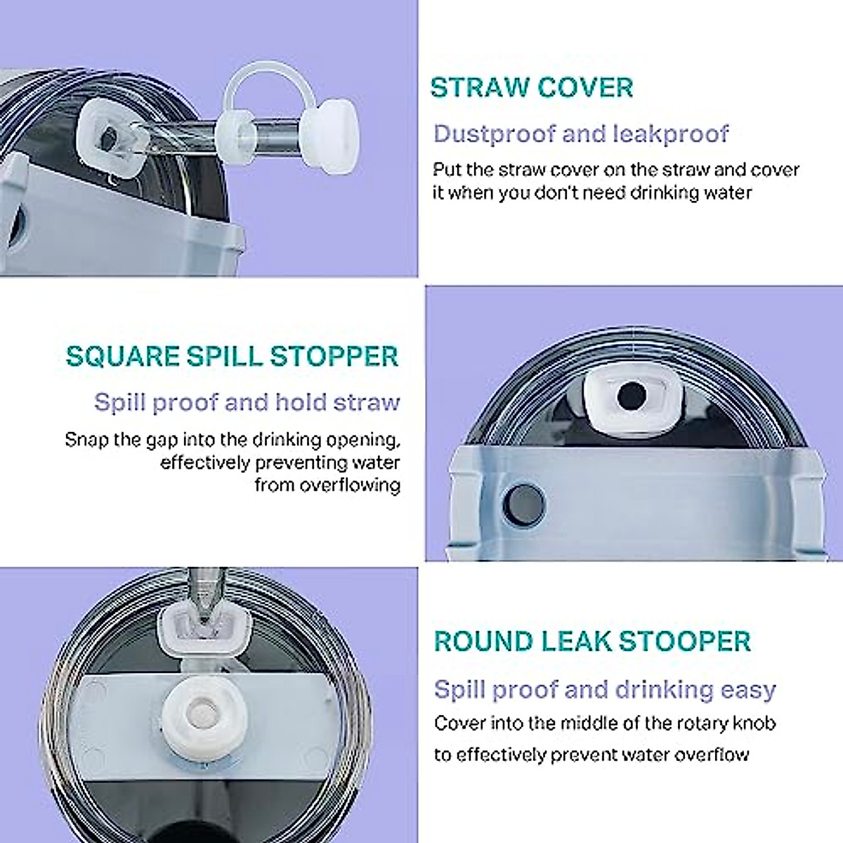 HUSFER Straw Cover, Stanley Cup Accessories, Spill Proof Stopper Set for Stanley Cup - 40oz 30oz, Stanley Straw Cover, Silicone Leak Stopper and Lid Plug for Tumbler Compatible with Stanley Cup (1.0)