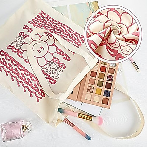 2 Pcs Aesthetic Canvas Tote Bags Women Cute Beach Bags Reusable Grocery Shopping Bags Inspirational Gifts for Beach Picnic (Lovely Style)