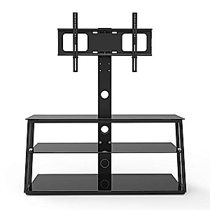 Swivel Floor TV Stand Height Adjustable Bracket Entertainment Stand for 32 to 65 inch TV | 3-Tier BlackTempered Glass Multi-Function TV Stand (New Black)
