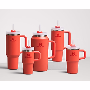 Stanley Quencher H2.0 Tumbler with Handle and Straw 30 oz | Flowstate 3-Position Lid | Cup Holder Compatible for Travel | Insulated Stainless Steel Cup | BPA-Free | Hot Coral
