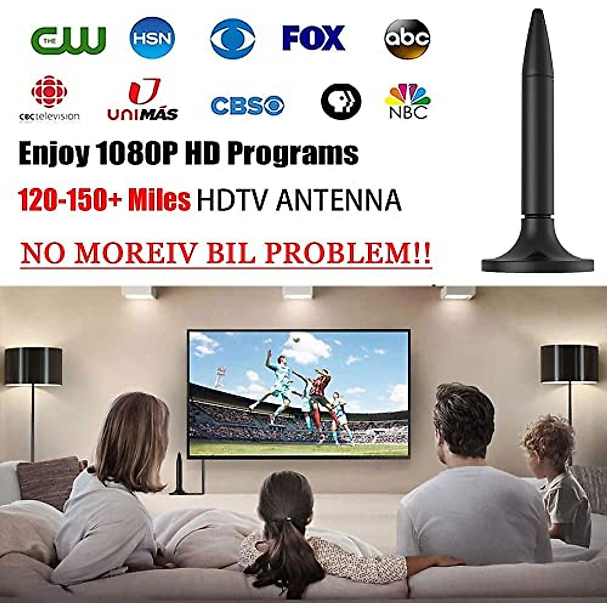 TV Antenna, HDTV Indoor Digital TV Antenna 130 Miles Range Support 4K HD Free Local Channels and All Television -10ft High Performance Coax Cable