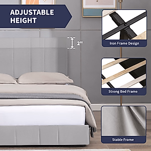 ZAFLY Platform California King Size Bed Frame with Adjustable Headboard,Upholstered Cal King Bed Frame with 4 Storage Drawers,Wooden Slats Support,No Box Spring Needed,Easy Assembly (Light Grey)