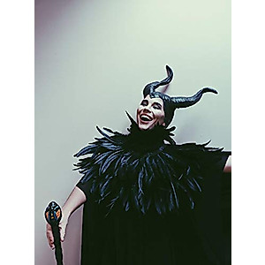 HOMELEX Evil Queen Feather Horns Costume for Women Black Cape Halloween Headpiece Shawl Accessories
