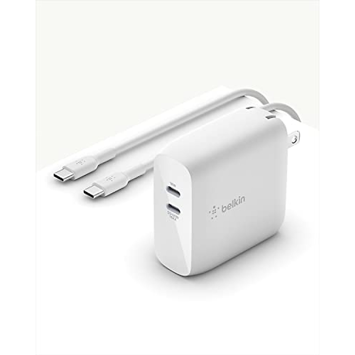 Belkin BoostCharge USB C 68W GaN Wall Charger with Dual Ports - iPhone Charger Fast Charging, Type C Charger, USB C Charger w/ PD for Samsung Galaxy, iPad Pro, Macbook Pro, Includes 2M USB C Cable