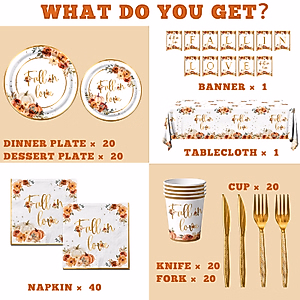 Fall In Love Bridal Shower Decorations Tableware, 142Pcs Fall In Love Decorations Includes Fall In Love Plates Fall In Love Napkins, Fall Bridal Shower Decorations Fall Engagement Party Decorations