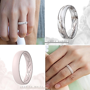 ThunderFit Women Silicone Wedding Rings, Breathable Leaf Cross Pattern Engagement Bands 4mm Wide 1.5mm Thick - 1/4 Variety Multipack (Pack E - Size 5.5-6 (16.5mm))