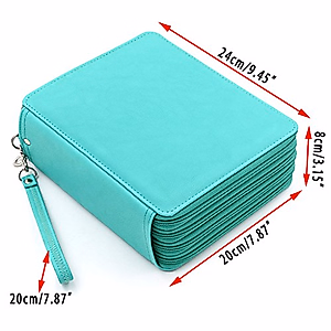 BTSKY Colored Pencil Case Holder- Big Capacity Deluxe PU Leather Storage Pencil Organizer Holds 160 Pencils with Handle Strap for School College Office Watercolor Pencils Organization(Green)