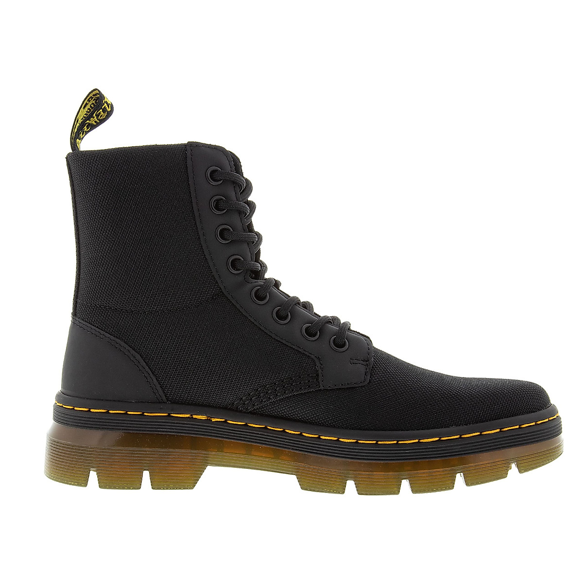 Dr. Martens, Black Extra Tough Poly+Rubbery, Combs 8 Eye Boot, Unisex, 15 US Women/14 US Men, Combat Boot