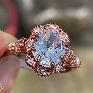 Hsitgexf Rose Gold Plated Oval Cut Cubic Zirconia Engagement Promise Rings, Classical Stunning CZ Eternity Bride Wedding Band Ring for Women (US Size 7)