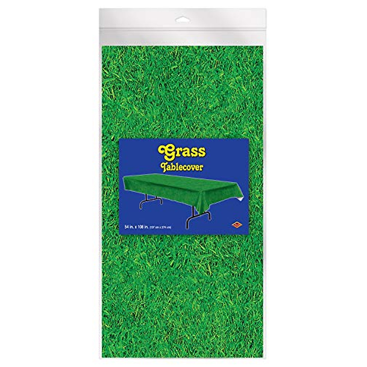 Beistle Disposable Plastic Grass Print Rectangular Tablecloth for Sports Football Theme Birthday Easter Party Supplies, 54"x108", green
