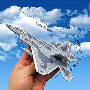 YEIBOBO ! F-22 Raptor Fighter - 1/100 Diecast Airplane Model Pull Back Fighter Toy (Gray)