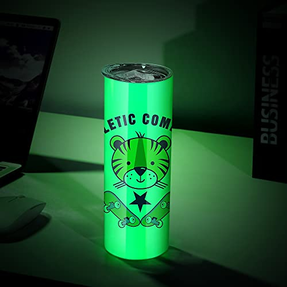 AGH 20 oz Glow in the Dark Sublimation Tumblers | UV Color Changing Sublimation Tumblers | Stainless Steel Vacuum Insulated Straight Skinny Tumblers with Lids and Straws | White to 6 Colors | 6 Pack