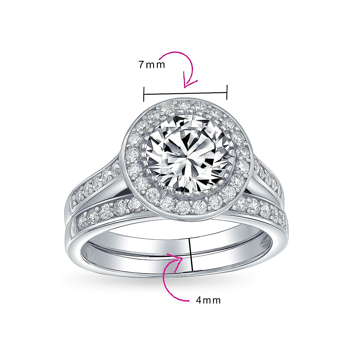 Bling Jewelry Circlet Art Dec Style 3CT Round Solitaire AAA CZ Halo Pave Band Inset Guard Enhancers Anniversary Engagement Wedding Ring Set for Women .925 Sterling Silver Custom Engraved