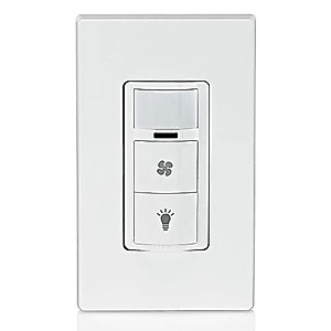 Leviton Decora in-Wall Combination Occupancy Sensor with Fan Switch, 1/4 HP, Residential Grade, Single Pole, White, DOD05-1LW