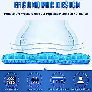 Super Large Gel Seat Cushion for Long Sitting - 19inch Office Chair Car Seat Wheelchair Cushion for Coccyx, Sciatica, Back, Tailbone Pain Relief - Cool, Soft & Breathable Pillow with Non-Slip Cover