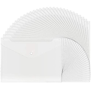 EOOUT 30pcs Plastic Envelopes, Clear Reusable Poly Envelope Waterproof File Folder with Snap Button, US Letter, A4 Size, for School Office Supplies