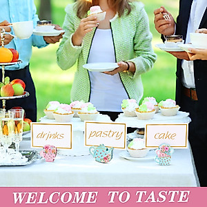 Kigley 18 Pcs Teapot Wooden Place Card Holder with 25 Pcs Gold Foil Card Tea Floral Party Wooden Table Sign Teapot Picture Number Sign Stands Holder for Wonderland Tea Party Baby Shower (Stylish)