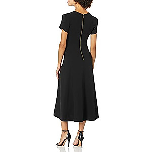 Calvin Klein Women's Tulip Sleeve A-Line Midi Dress, Black, 14