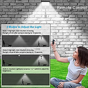 Aqonsie 56LED Remote Solar Flood Light, Outside Security Motion Sensor Lights with Remote, 3 Lighting Modes with Remote for Backyard Gutter Garage Shed 2 Pack