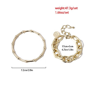 Kercisbeauty 2pcs Bamboo Bangle Cuff Bracelets for Women Chunky Chain Bracelet with Coin Charm Punk Party Bracelet Set (Gold)