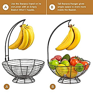 REGAL TRUNK & CO. Fruit Basket for Kitchen, 16.5 Rustic French Farmhouse Black Fruit Bowl with Removable Banana Holder Basket, Ideal to Store your Fruit & Vegetable, Medium Size, Birthday Gift