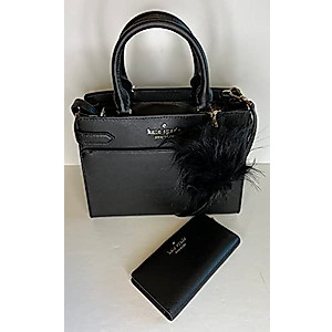 Kate Spade New York Staci MD Satchel bundled with matching Slim Bifold Wallet and Fur Pom (Black)